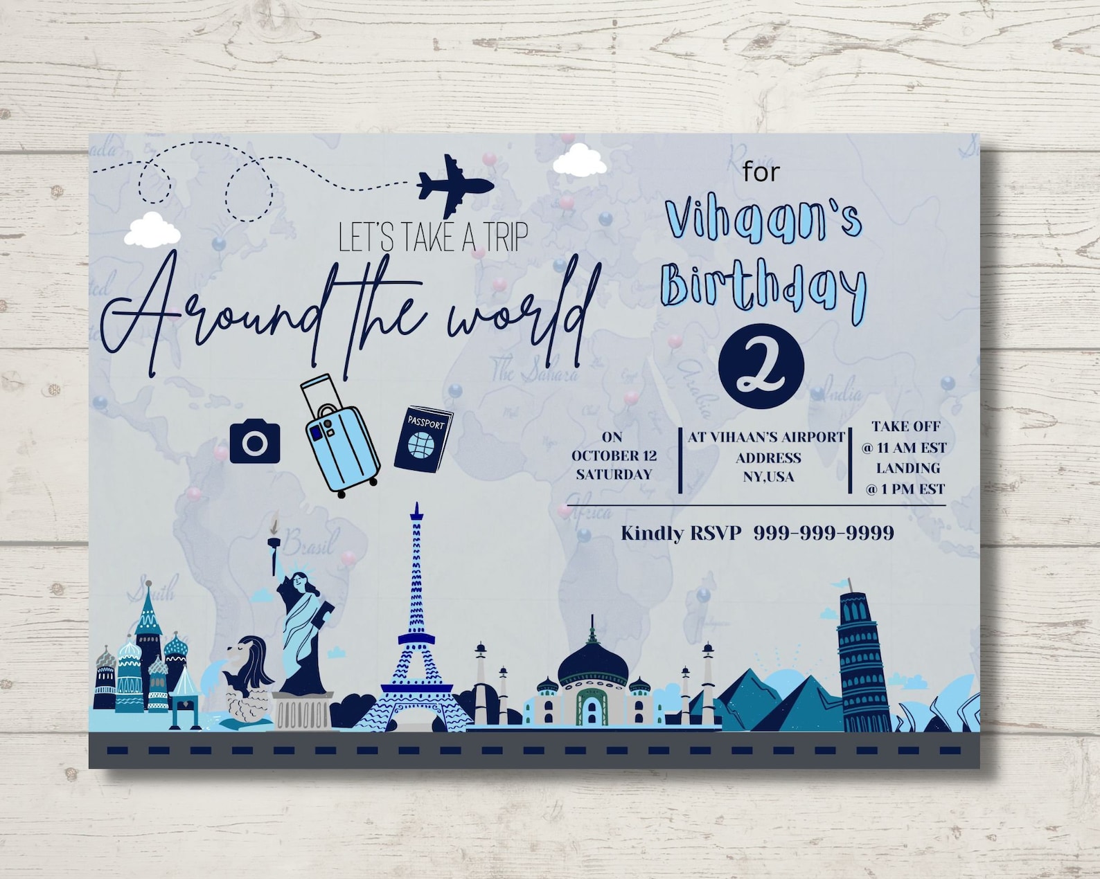 Around the World Theme Birthday Invite,printable Birthday Invite ...