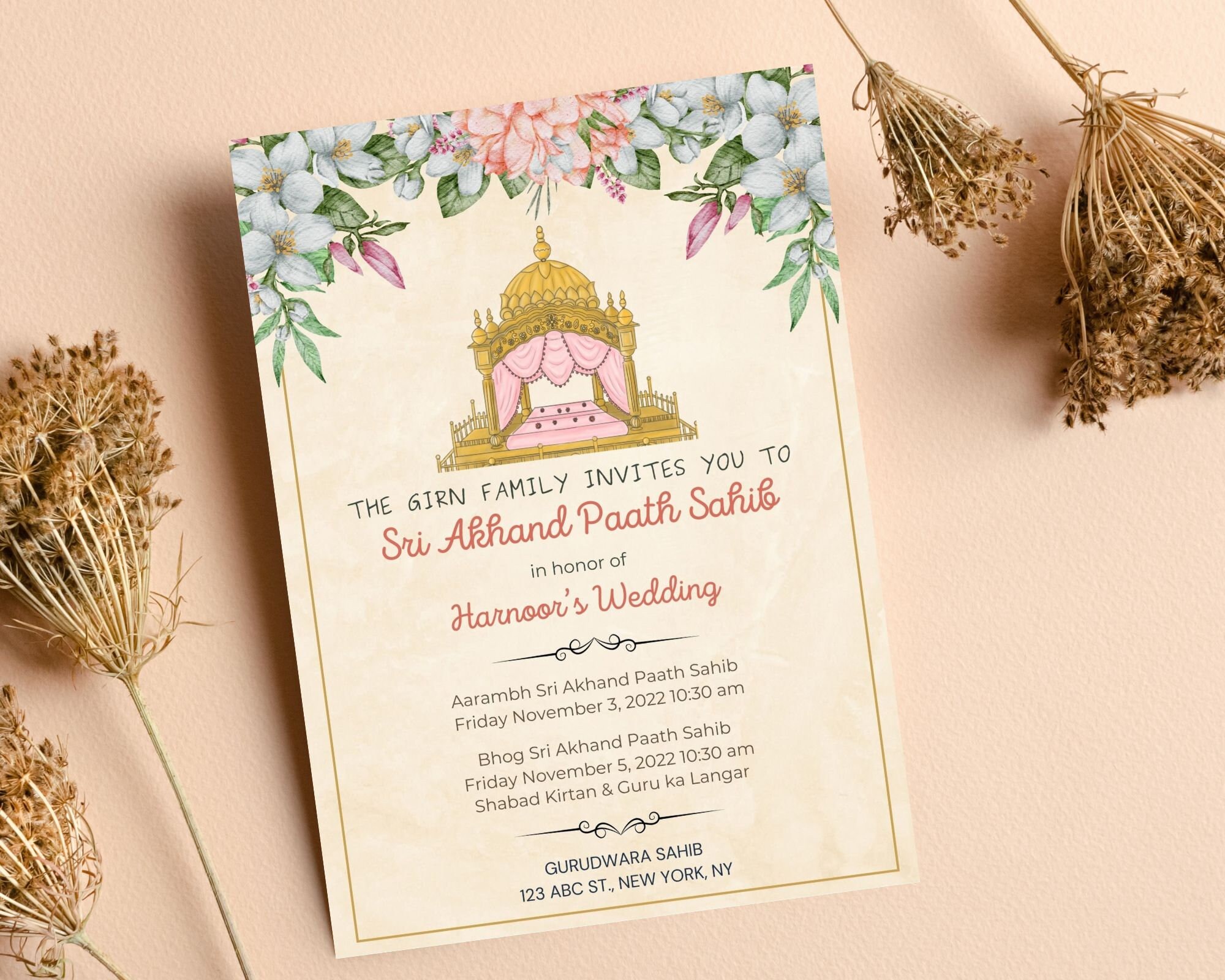 Sri Akhand Paath Invitation, Sikh Invitations, Punjabi Invites, Digital ...