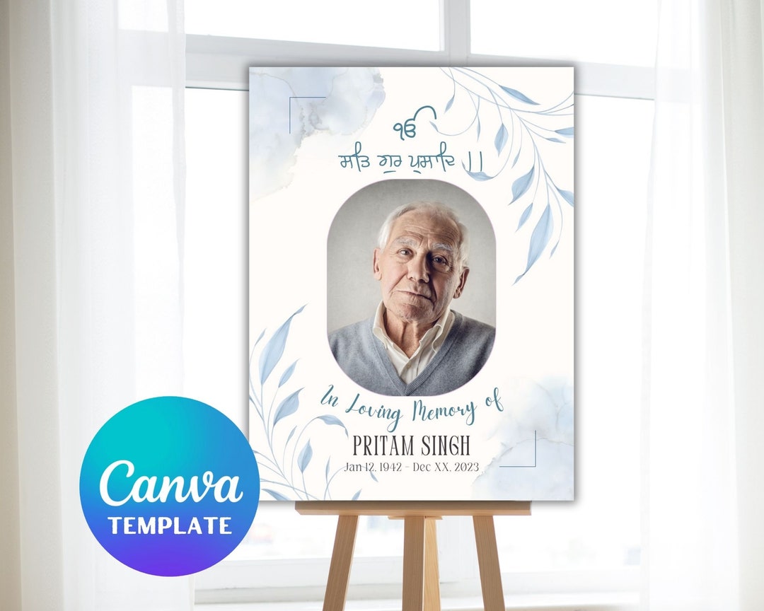 Sikh Funeral Memorial Photo Sign Poster,canva Template Instant,light ...
