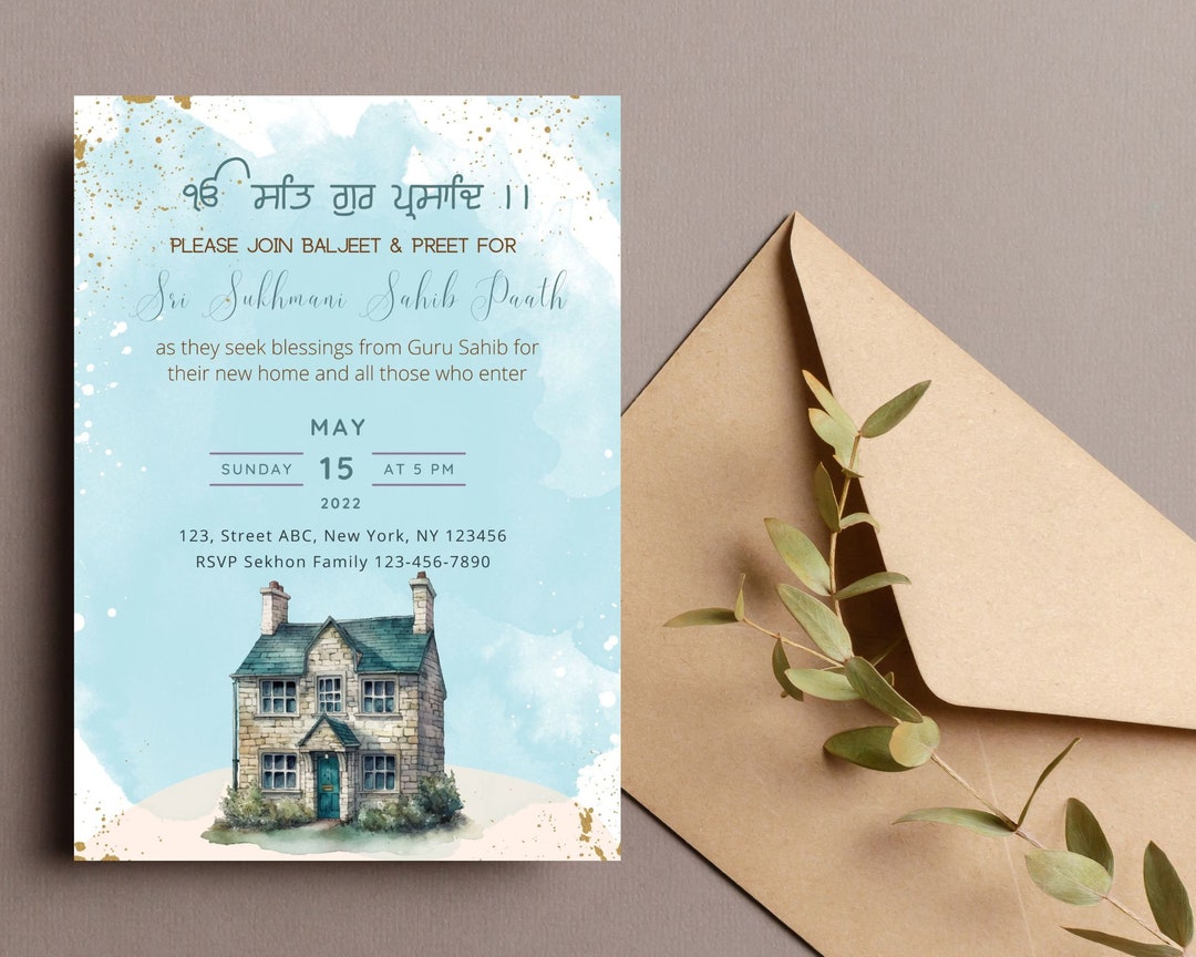 Sukhmani Sahib Paath Invitation for New House, Sikh Invitations ...