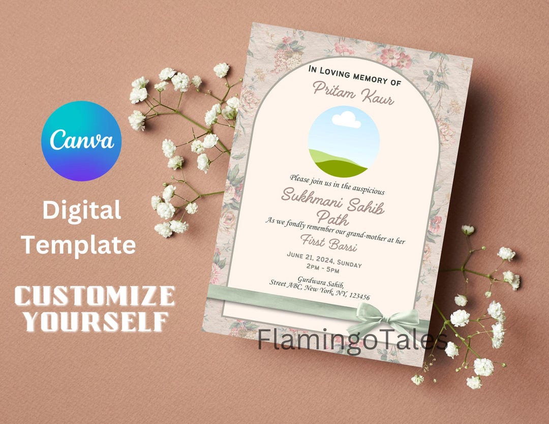 Sikh Barsi Invite,funeral,sukhmani Sahib Path,punjabi,invitation,diy ...