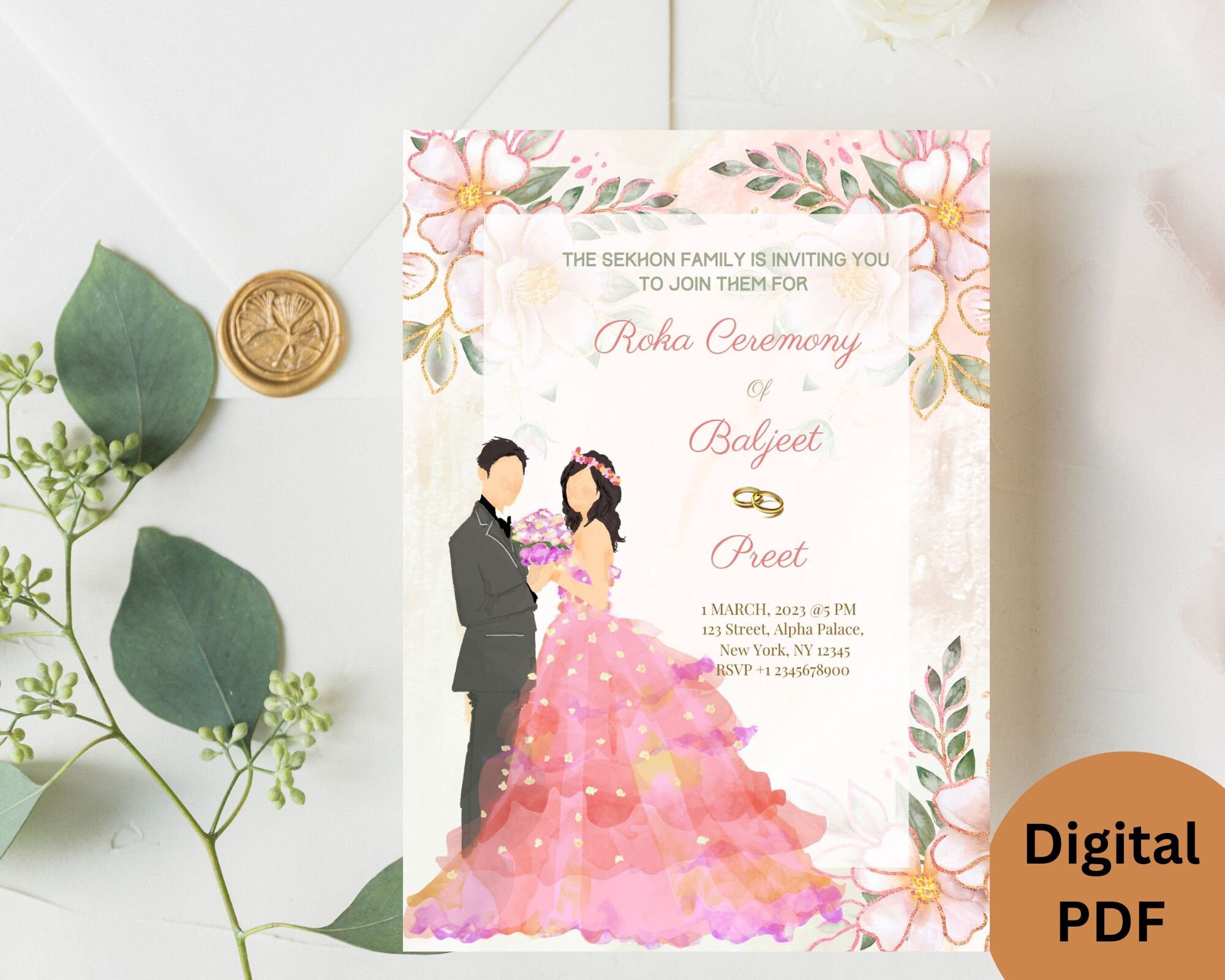 Sikh Roka Ceremony, Indian Engagement Invites, Digital Invite, Ring ...