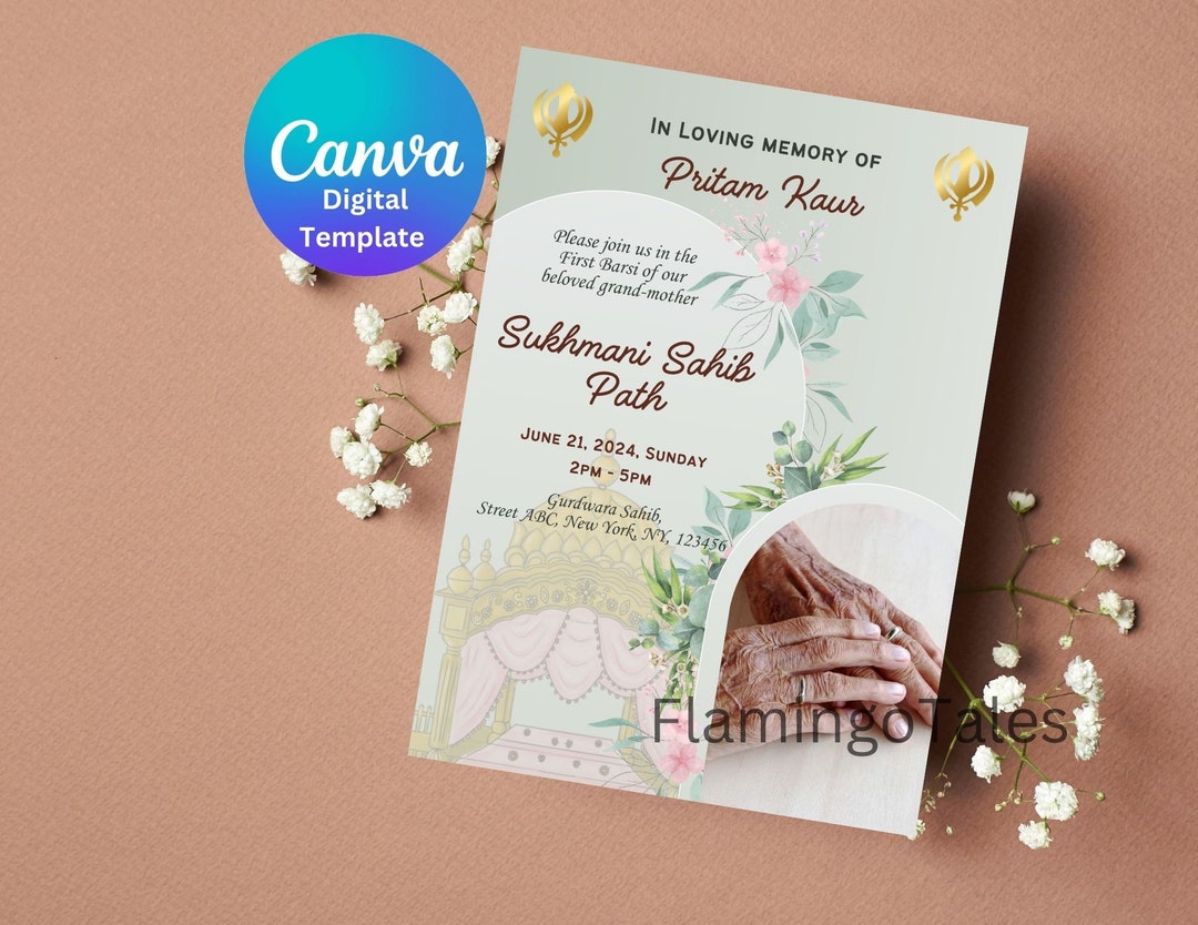 Sikh Barsi Invite,funeral,sukhmani Sahib Path,punjabi,invitation,diy ...