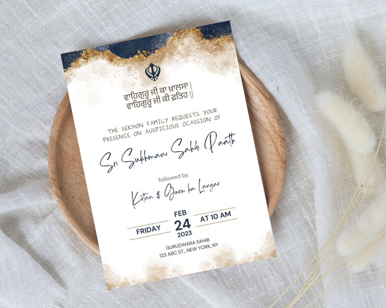 Sukhmani Sahib Paath Invite Deep Blue Golden Canva Template,digital ...