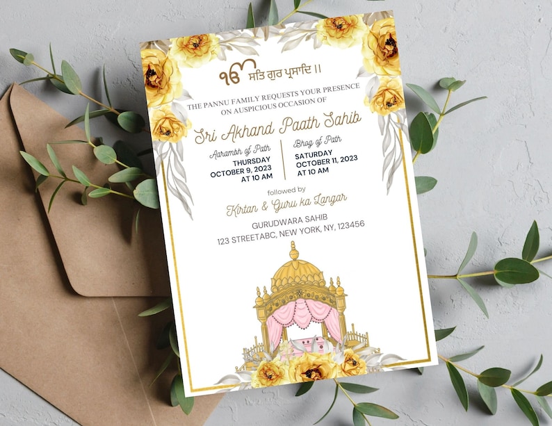 Akhand Paath Invite Canva Template, Sri Akhand Path Sikh Invitations ...