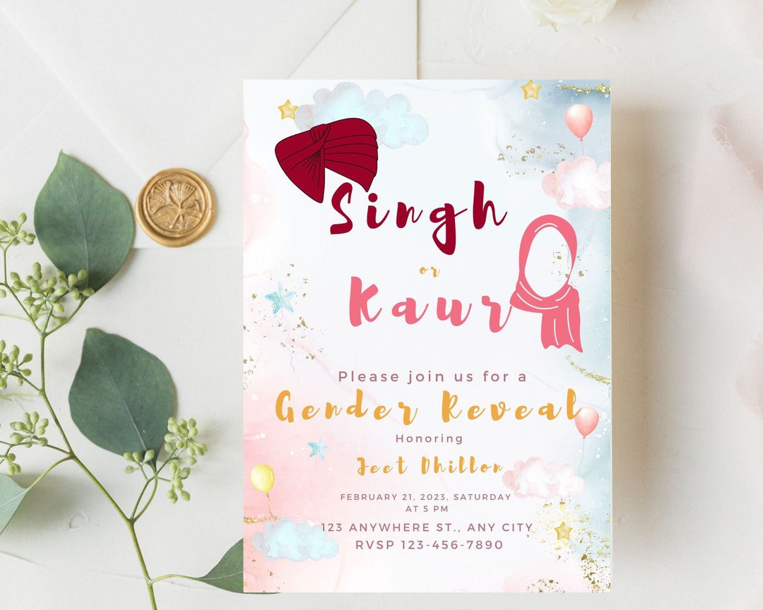Singh or Kaur,sikh Gender Reveal Baby Shower Invitation,he or She,sikh ...