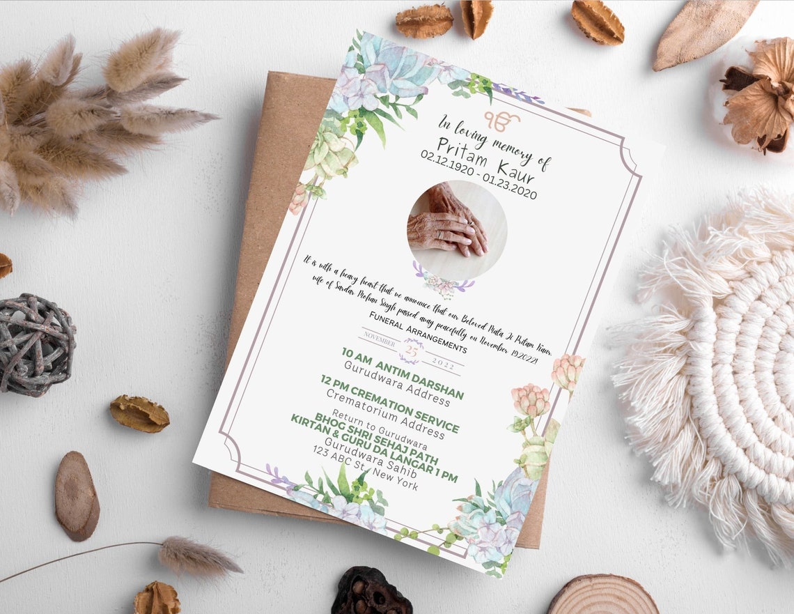 Sikh Funeral Invite, Punjabi Funeral Invitation Template, Sikh Memorial ...