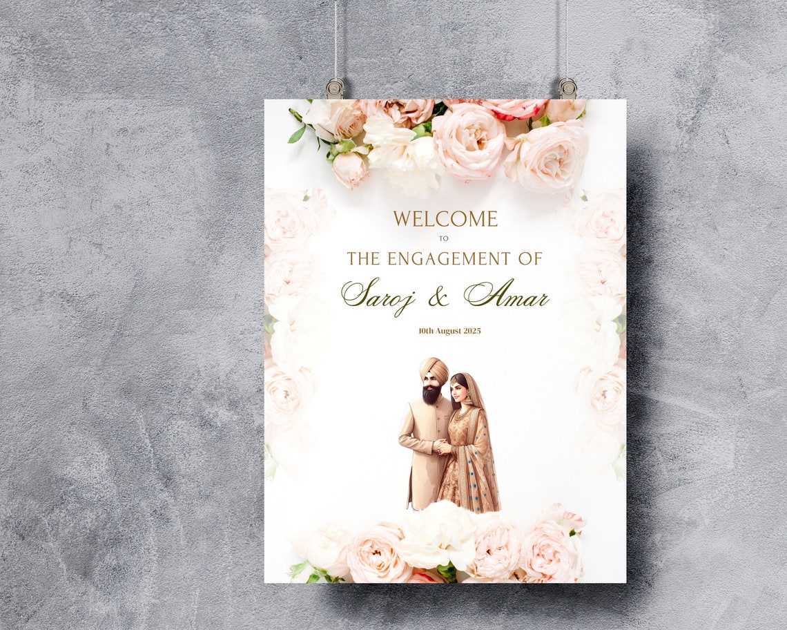 Engagement Welcome Sign Pastel Floral Unique Elegant Ethnic,sikh ...