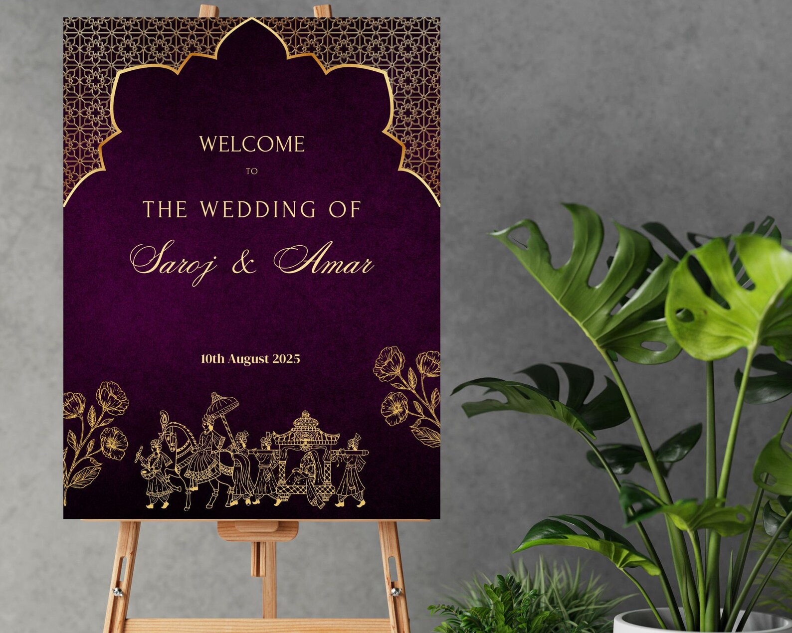 Anand Karaj Hindu Wedding Welcome Sign Jee Ayan Nu Elegant Royal Deep ...
