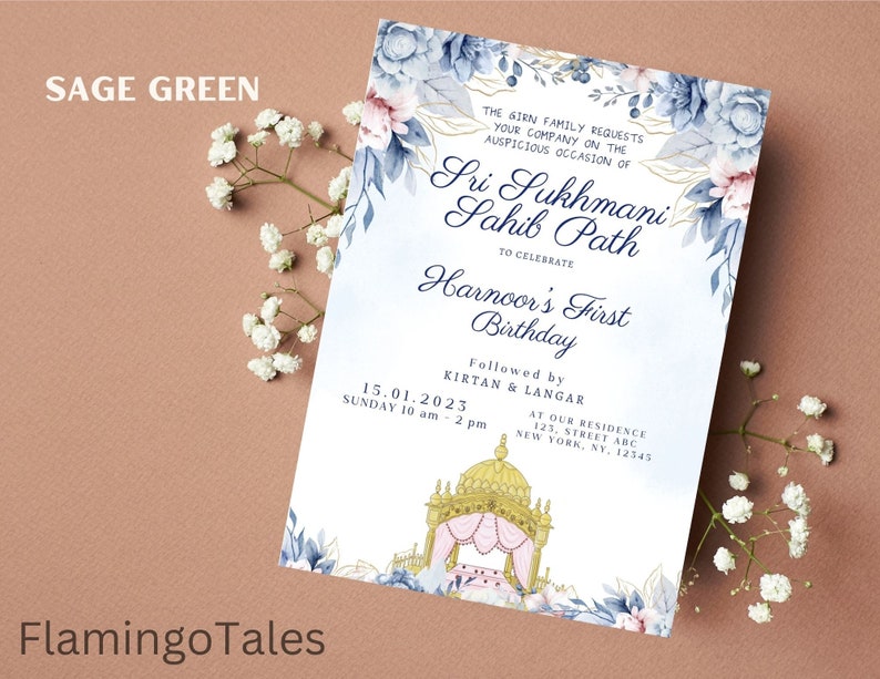 Sukhmani Sahib Paath Invite for Baby Birthday Canva Template,pastel ...