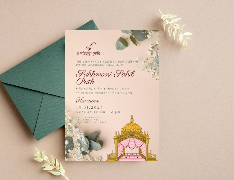 Sukhmani Sahib Paath Invitation Baby Birthday Welcome Baby,sikh Punjabi ...