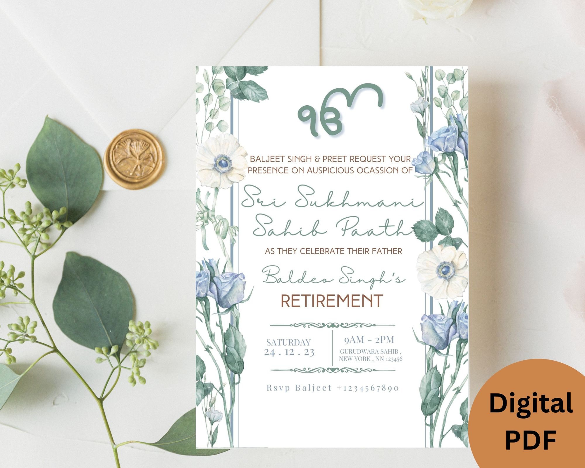 Sukhmani Sahib Paath Invitation for Retirement,digital Sikh Invitations ...