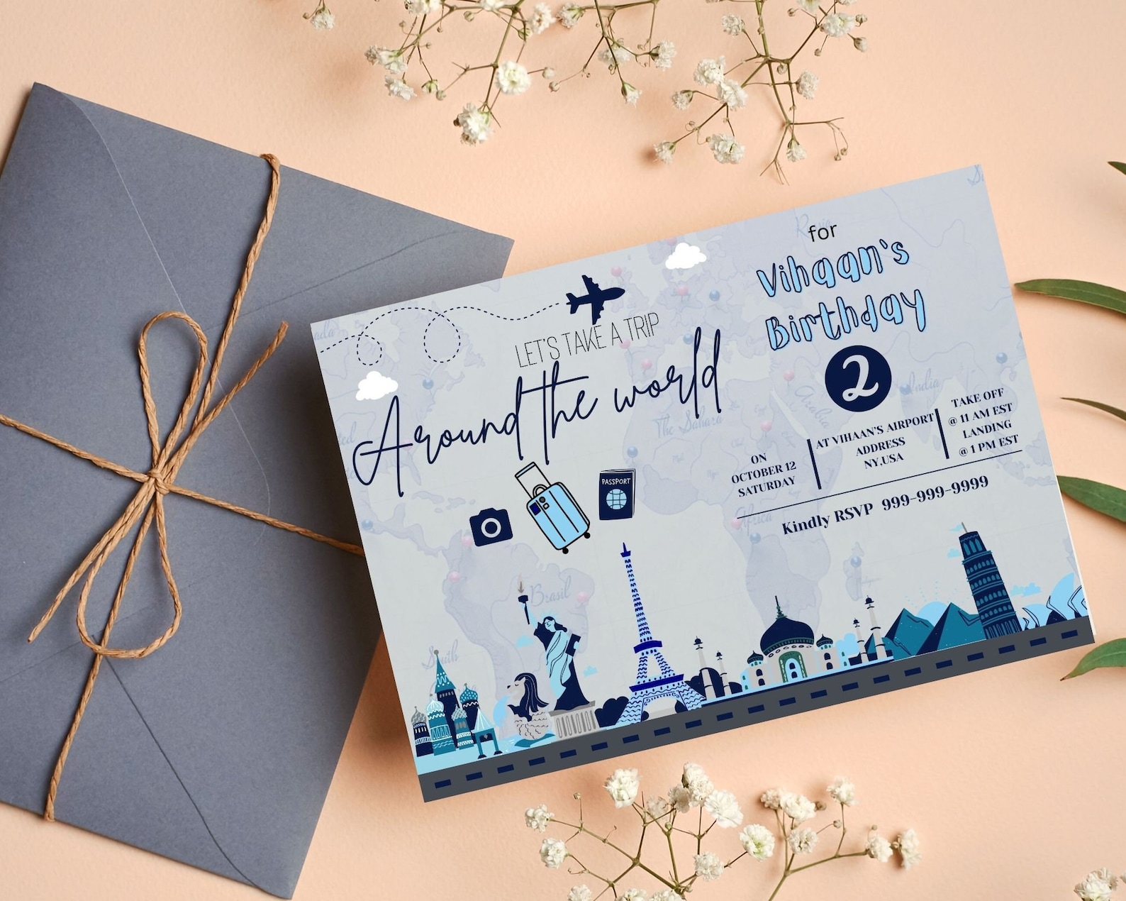 Around the World Theme Birthday Invite,printable Birthday Invite ...