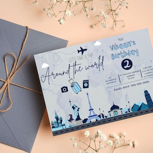 Around the World Theme Birthday Invite,printable Birthday Invite ...
