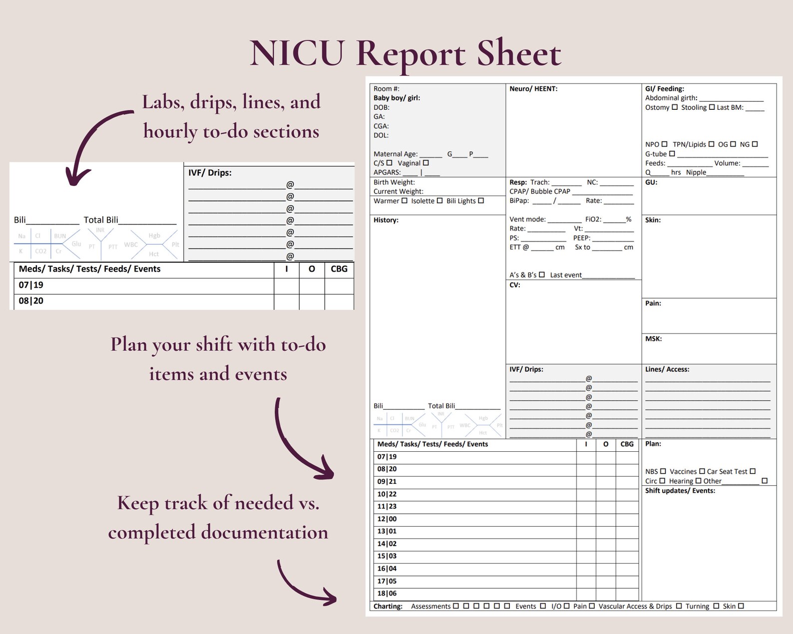 NICU Report Sheet Editable (day or Night Shift) Nurse Brain Neonatal - Etsy