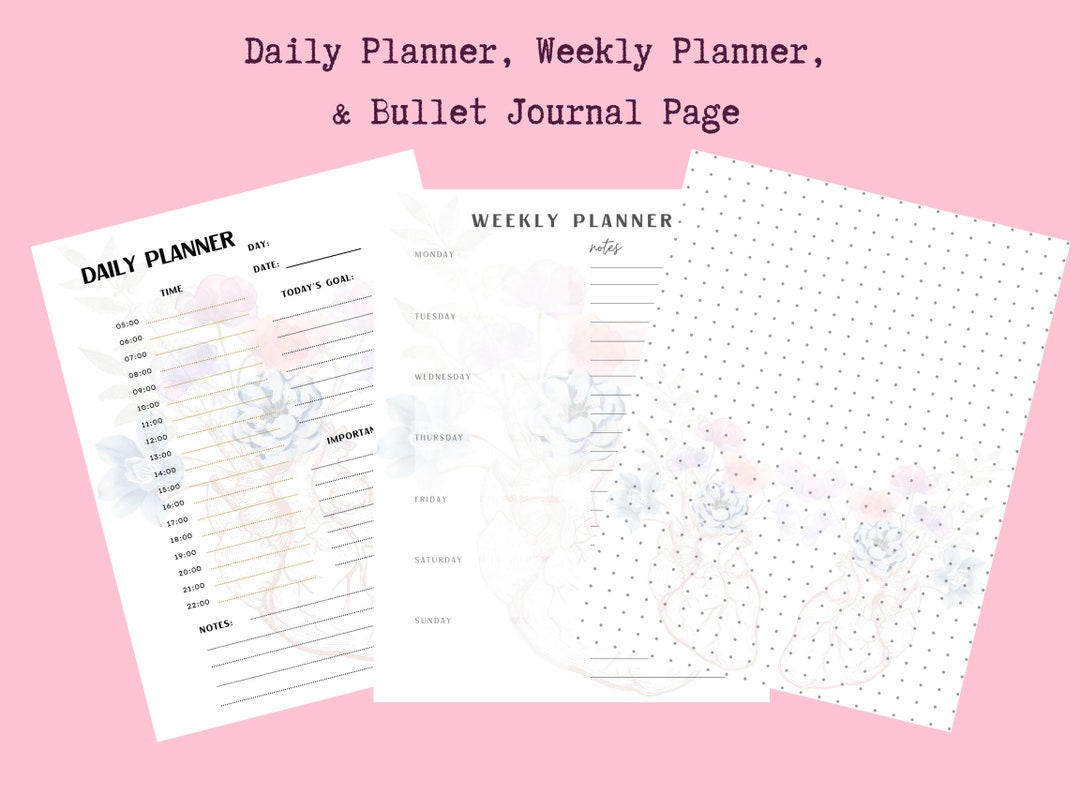 Daily Planner Printable Weekly Planner and Bullet Journal Pages Free - Etsy