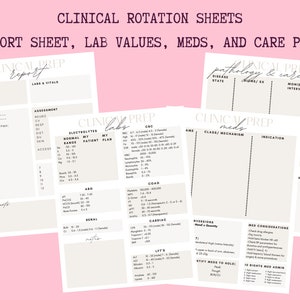 Nursing Clinical Rotation Sheets (report Sheet, Lab Values, Medications ...