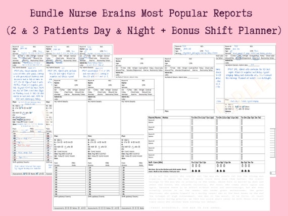 BUNDLE Nurse Brain Report Sheets 5 Pdfs 2 Patients 3 - Etsy