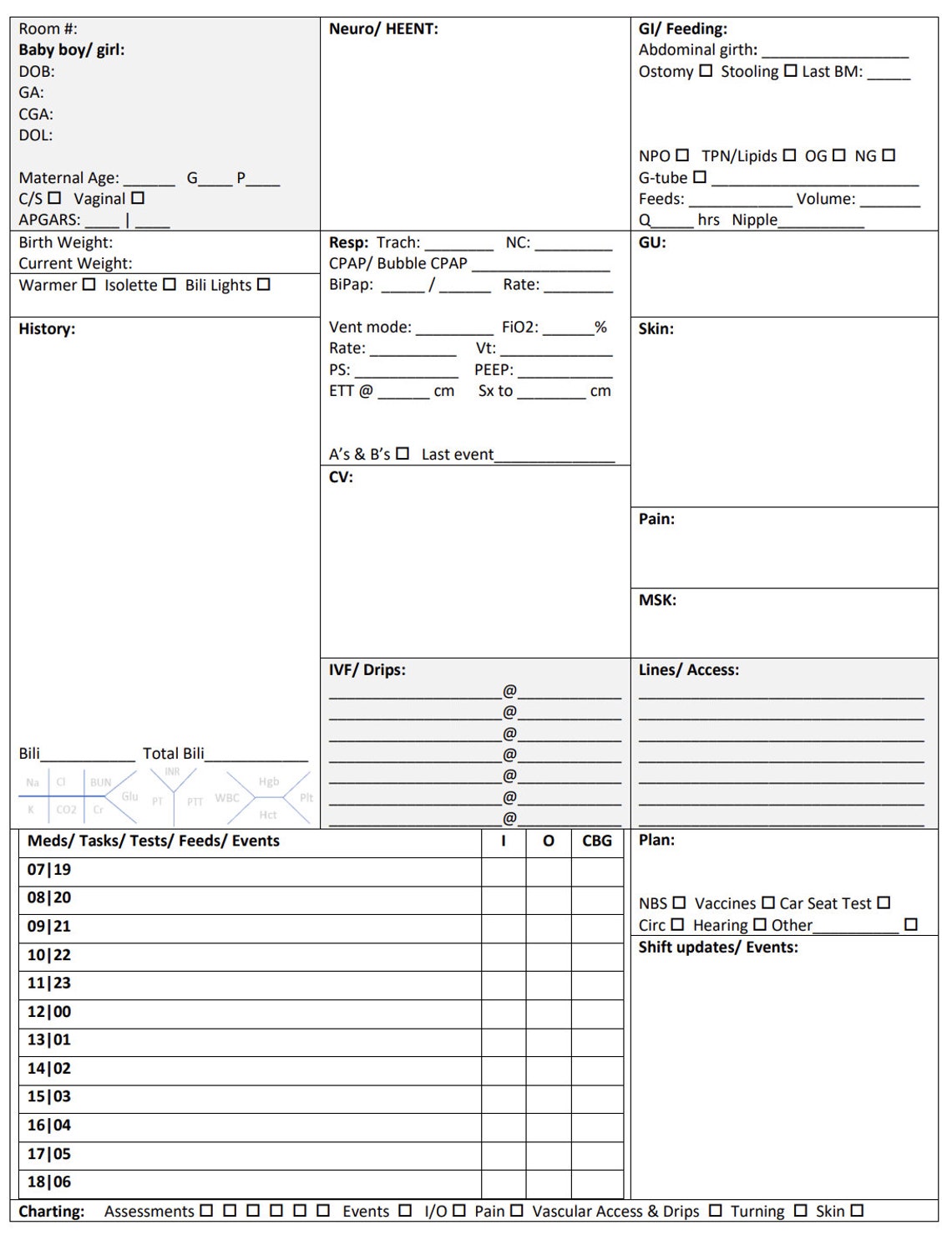 NICU Report Sheet Editable (day or Night Shift) Nurse Brain Neonatal - Etsy