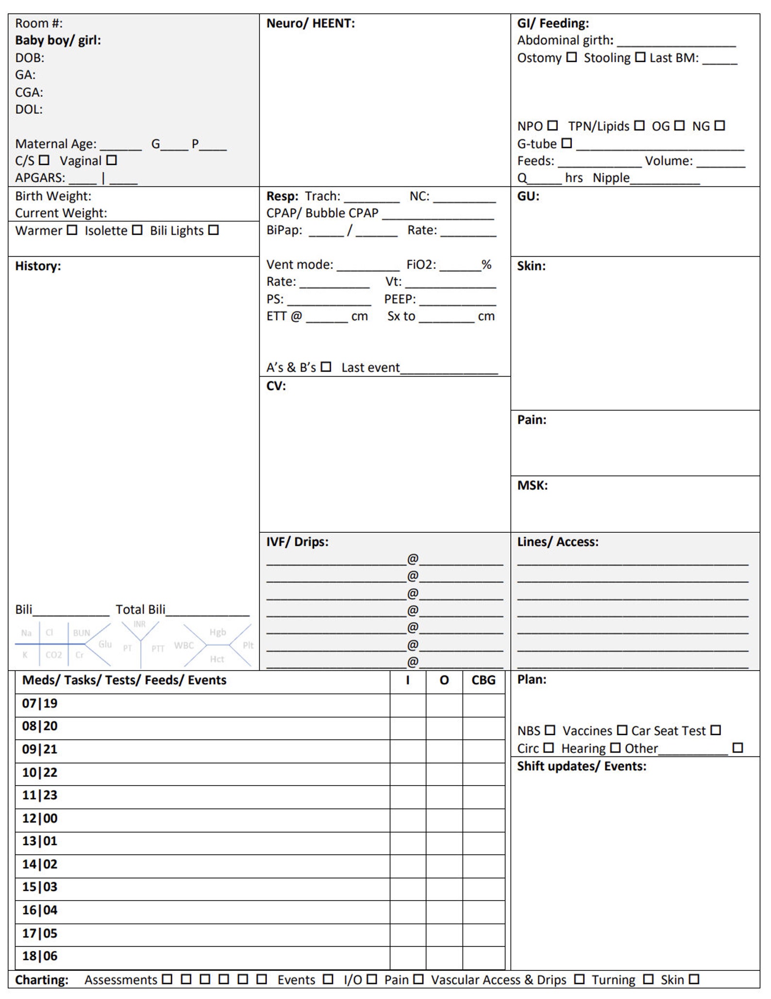 NICU Report Sheet Editable (day or Night Shift) Nurse Brain Neonatal - Etsy