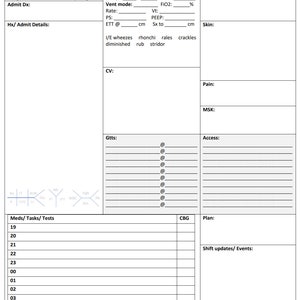 ICU Nurse Brain Report Sheet Critical Care (one Patient) - Etsy