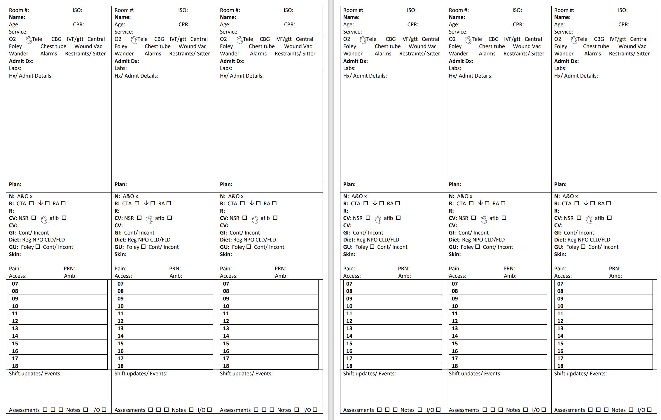 Editable Nurse Report Sheet: Med Surg Telemetry, 6 Patients (PDF & Word ...