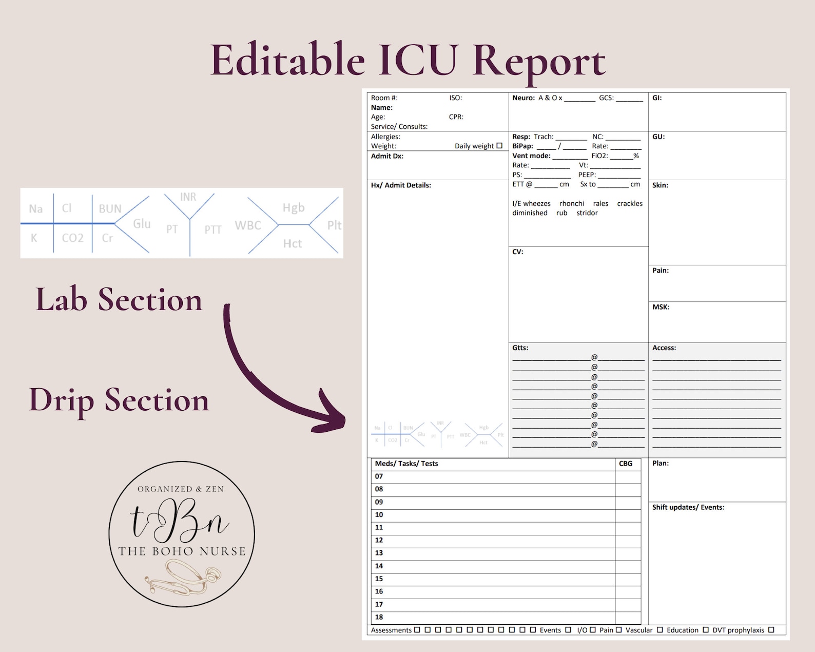 Editable ICU Nursing Report Sheet (day and Night Shift Included) - Etsy