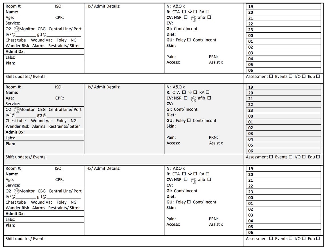 Editable Horizontal 3 Patient Nurse Report Sheet - Etsy