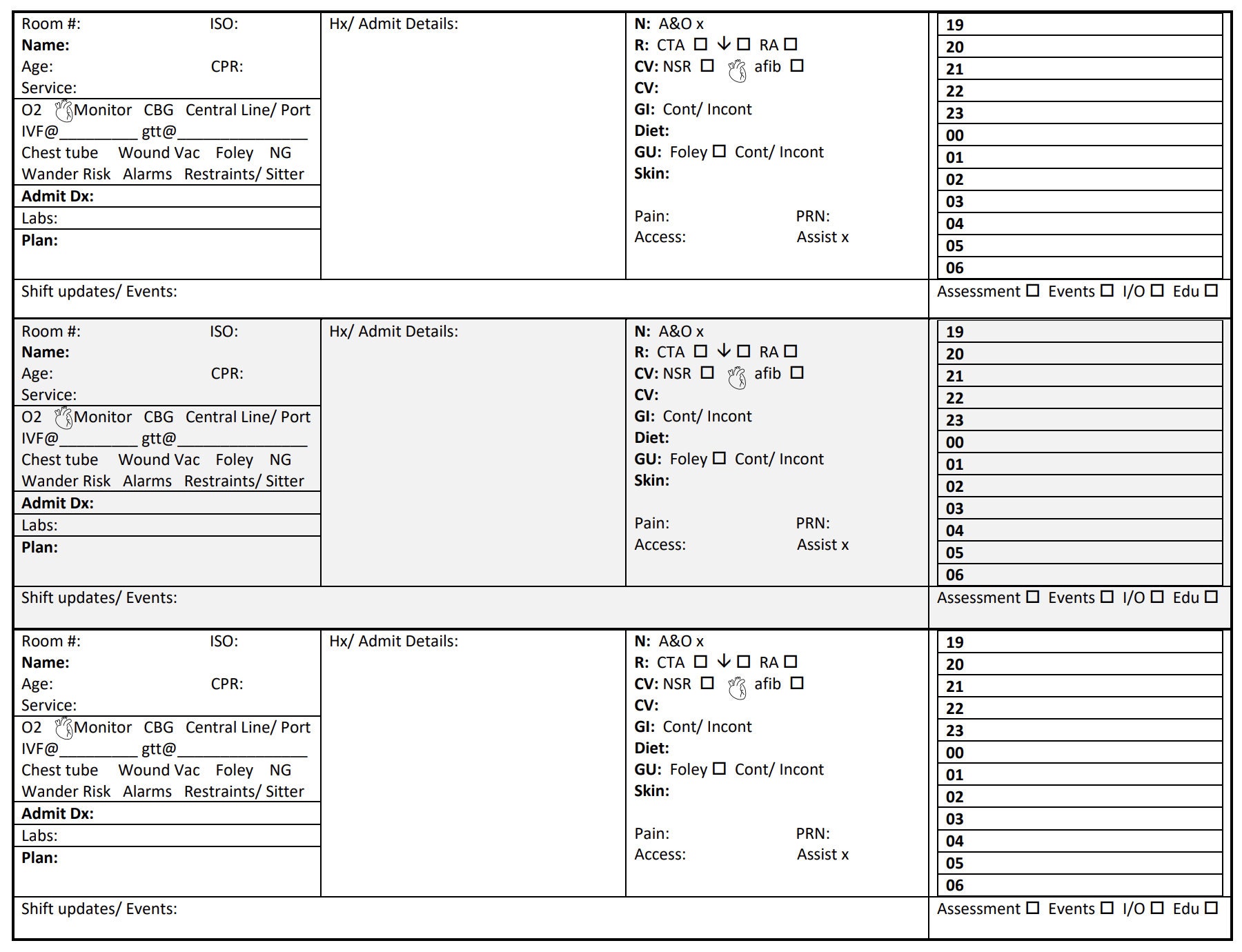 Editable Horizontal 3 Patient Nurse Report Sheet - Etsy