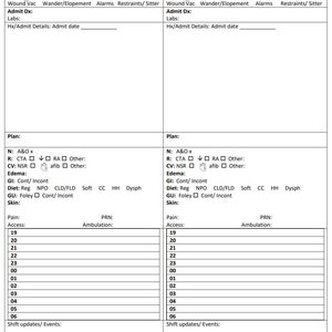 PCU Report Sheet | Med-surg Telemetry Nurse Brain (2 Patients per Sheet ...