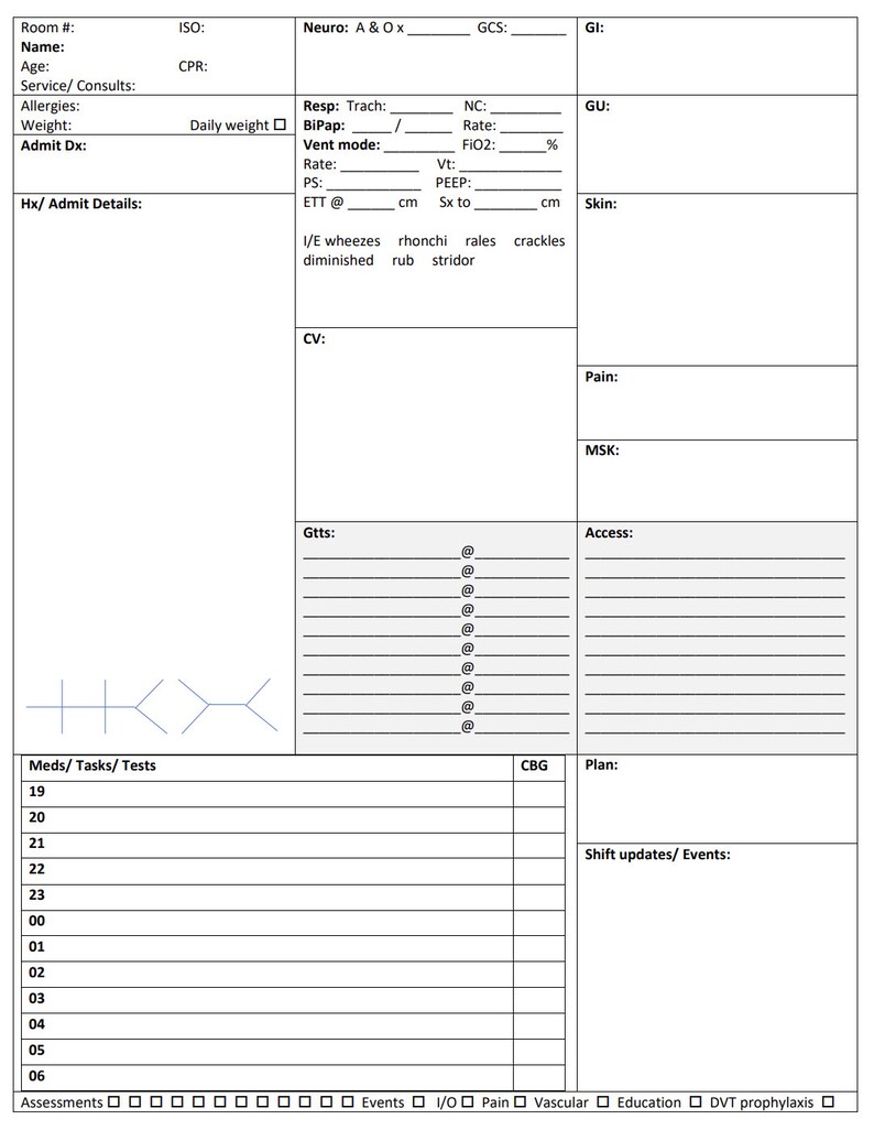 ICU Nurse Brain Report Sheet Critical Care one Patient - Etsy
