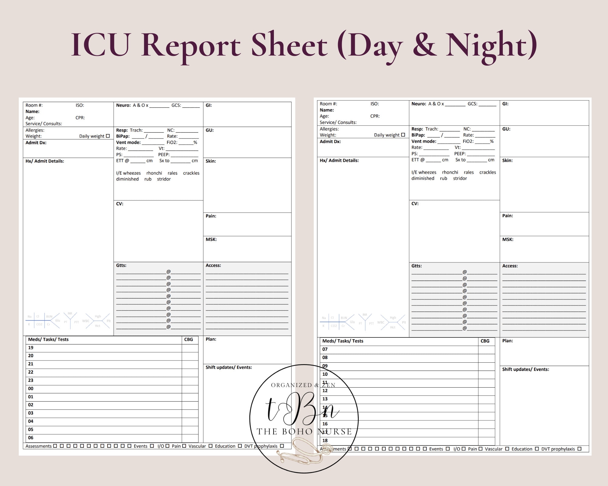 ICU Nurse Brain Report Sheet Critical Care (one Patient) - Etsy
