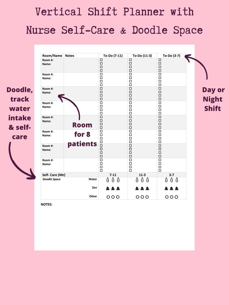 Vertical Shift Planner With Self-care and Decompress Doodle Space - Etsy