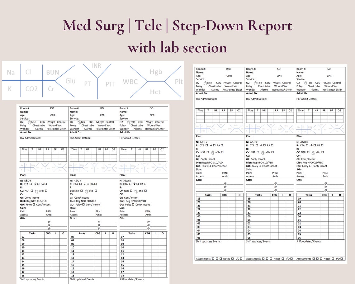 Editable Med Surg or Step Down Nurse Report Sheet for 3 Patients - Etsy