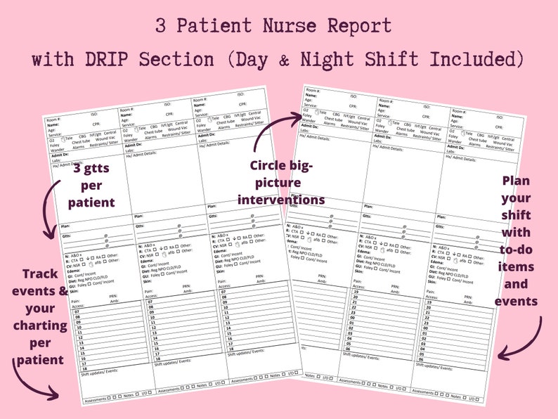 Report Sheet 3 Patients With Drip Section day Shift and Night - Etsy