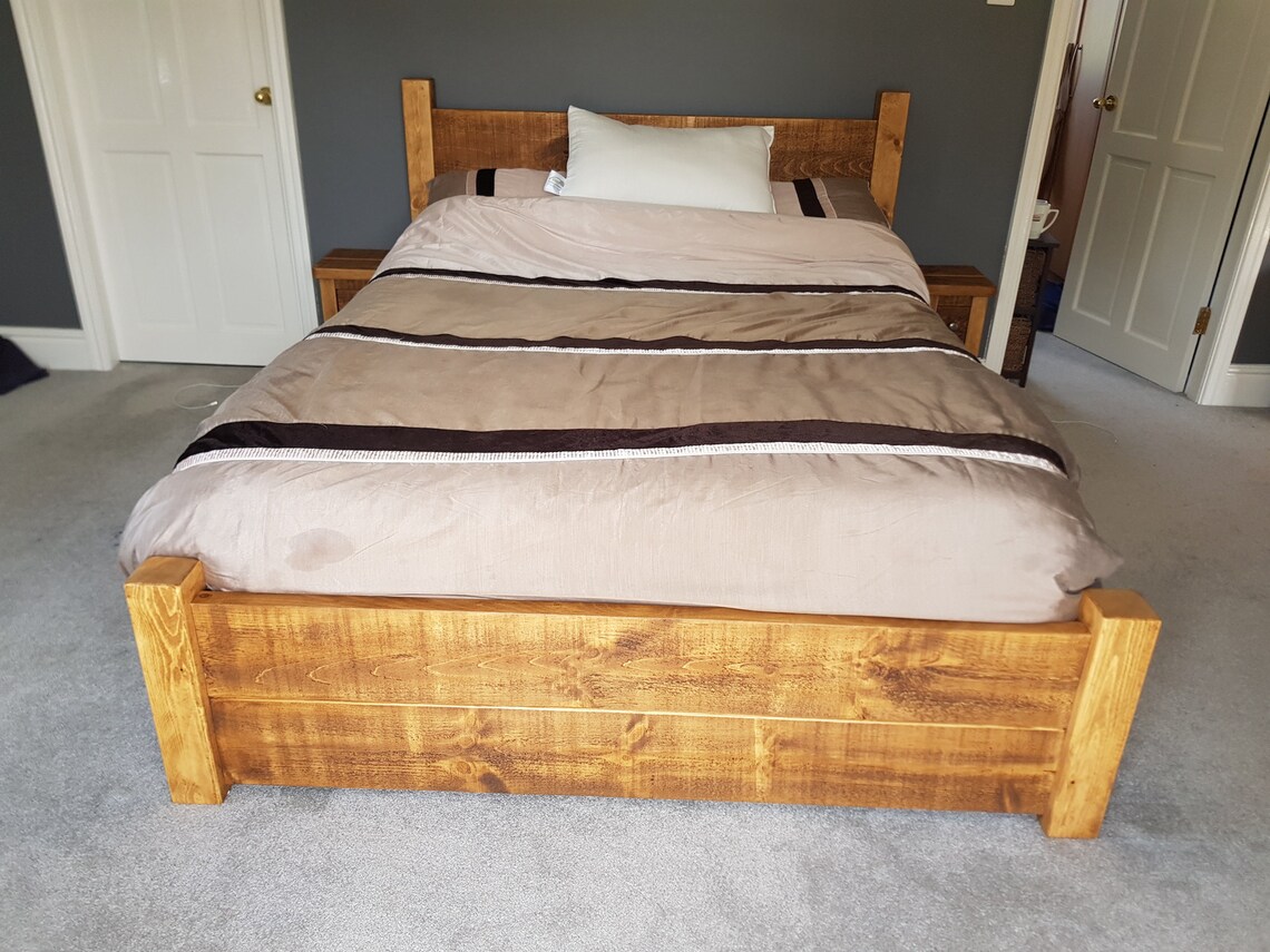 Rustic Solid Pine Plank Double Bed - Etsy