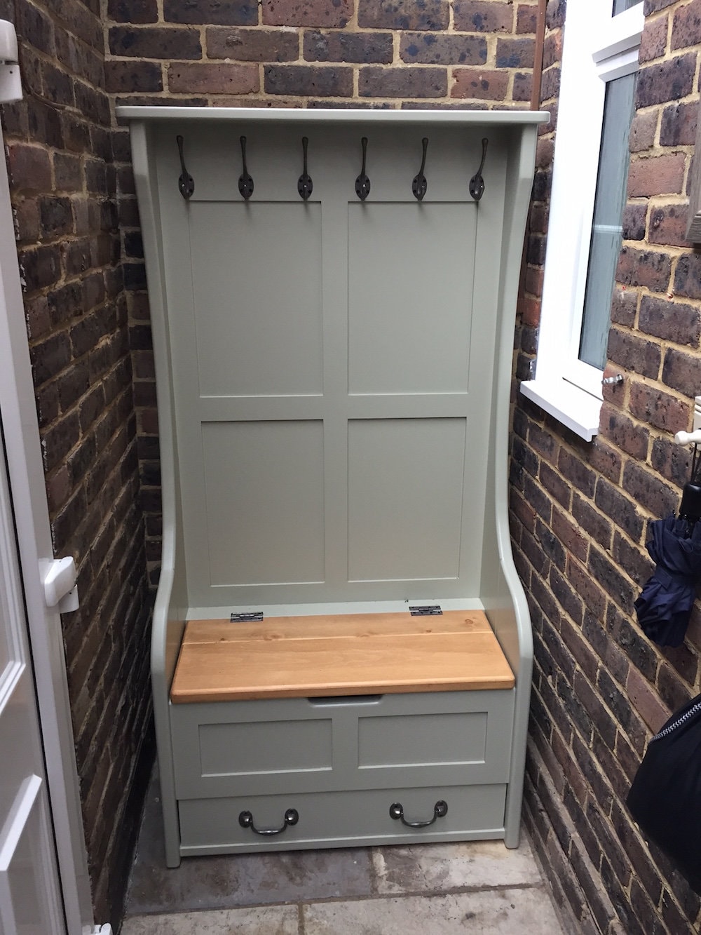 High Back Monks Bench With Coat Hooks and Drawers Bespoke - Etsy UK