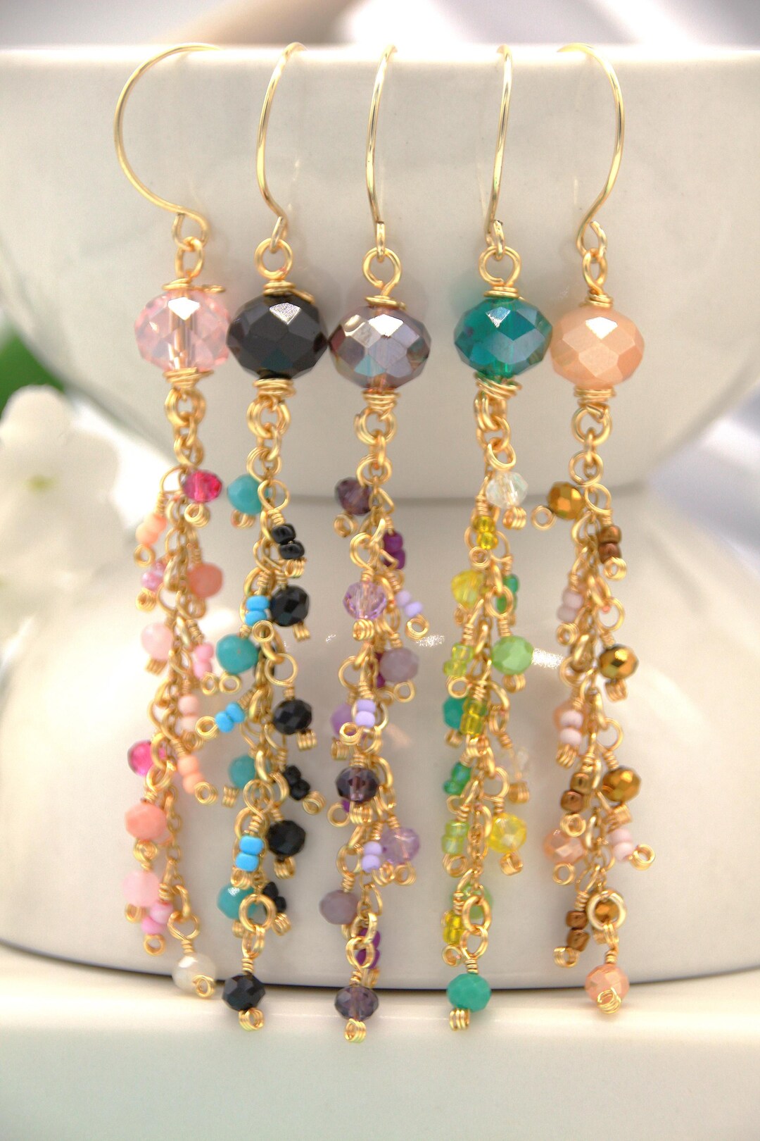 Crystal Cluster Hoop Earrings for Women, Boho Multicolor Summer Gold ...