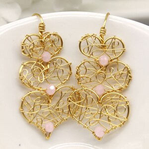 Red Heart Earrings, Boho Gold Copper Wire Wrapped Jewelry for Women ...