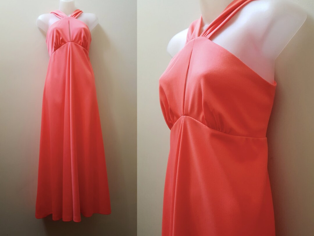 1970s Dress 70s Bridesmaid Dress Peachy Pink Maxi Dress - Etsy