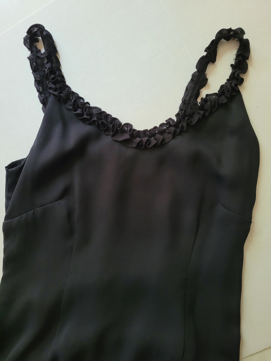 90s Slip Dress Black 1990s Sleeveless Dress With Ruffles - Etsy
