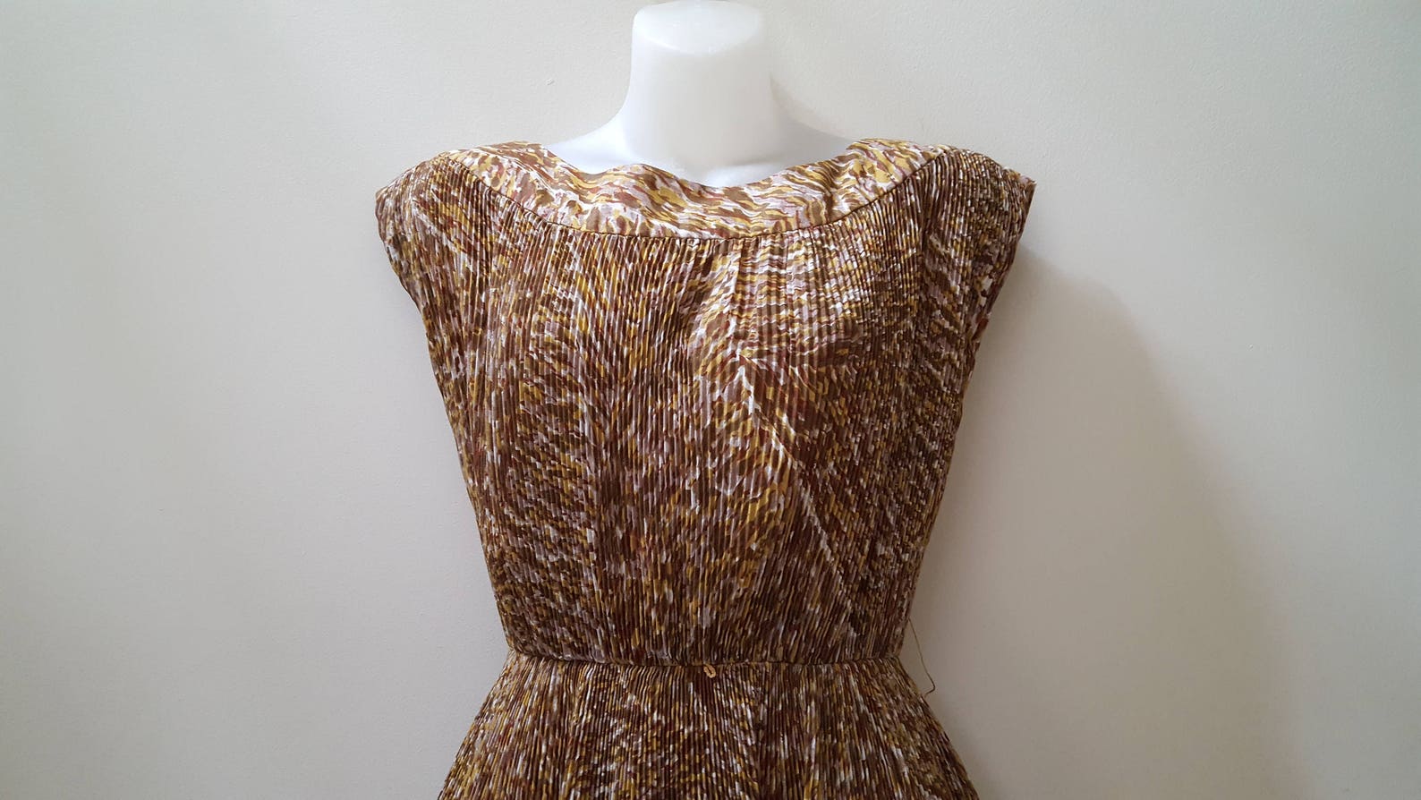 1960s Dress / 60s Green and Brown Abstract Print Dress - Etsy