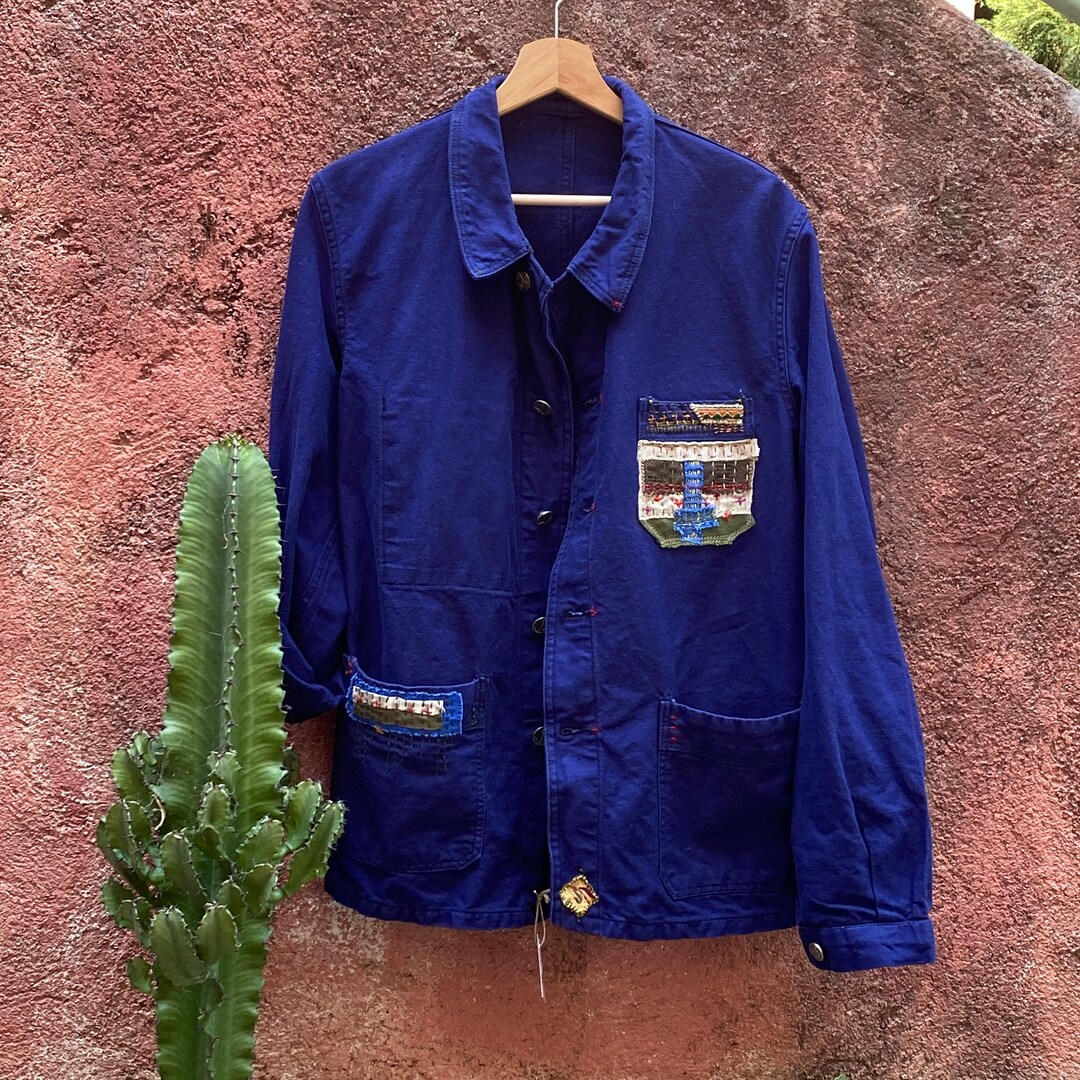 Upcycling Blue Work Jacket, Revisited, Customized, Embroidered ...
