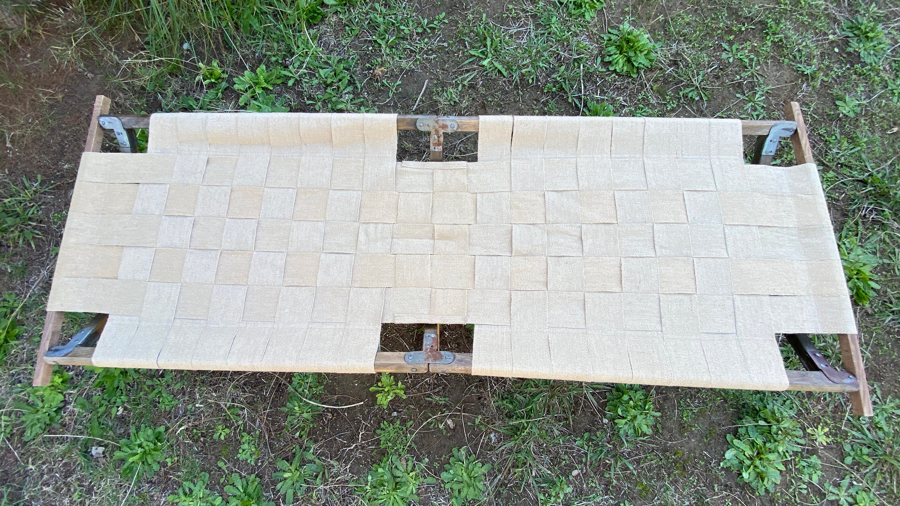 US Army Camp Bed Woven Jute Canvas, Modified Picot Bed, Wooden Camp Bed ...