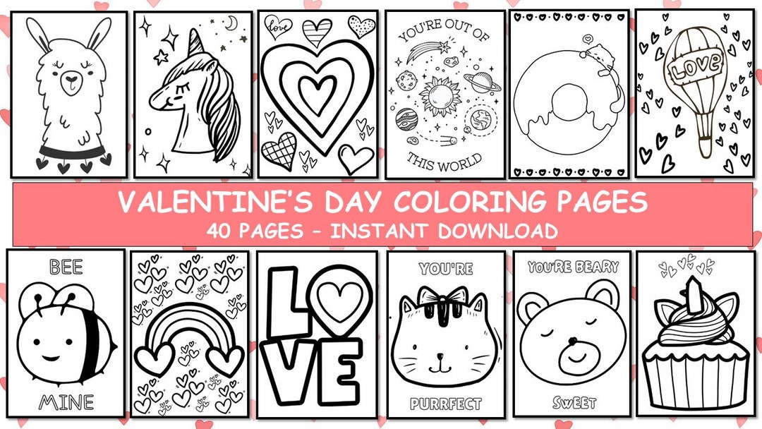 Valentine's Day Coloring Pages, Gift for Kids, Instant Download ...