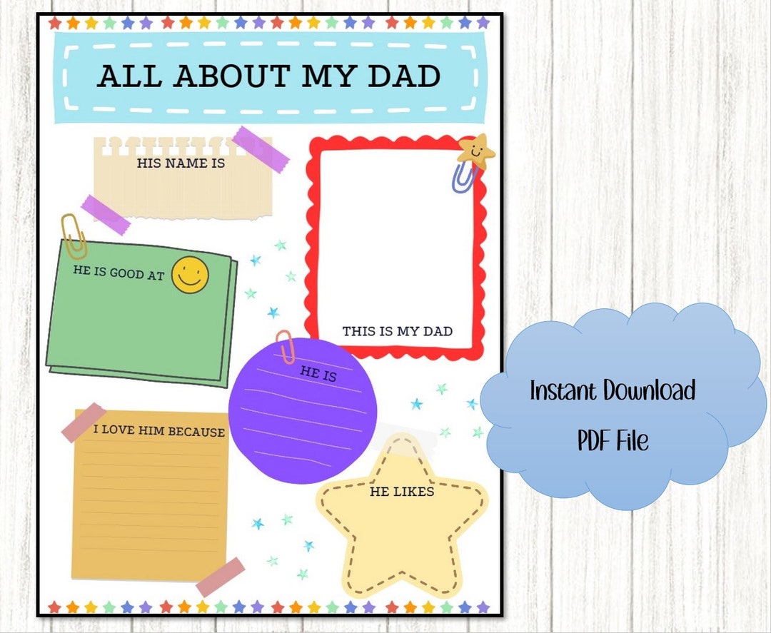 Kids Father's Day Card Printable, All About Dad Father's Day Gift ...
