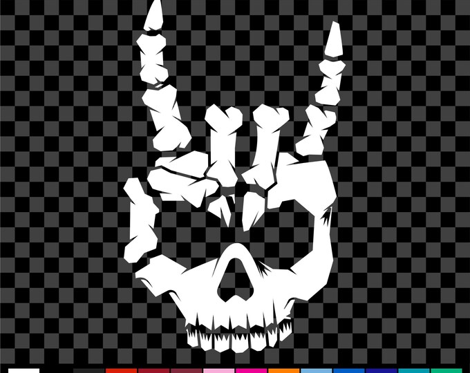 Skeleton Hand Metal Horns Sticker Rock & Roll Skull Vinyl Fun Window ...