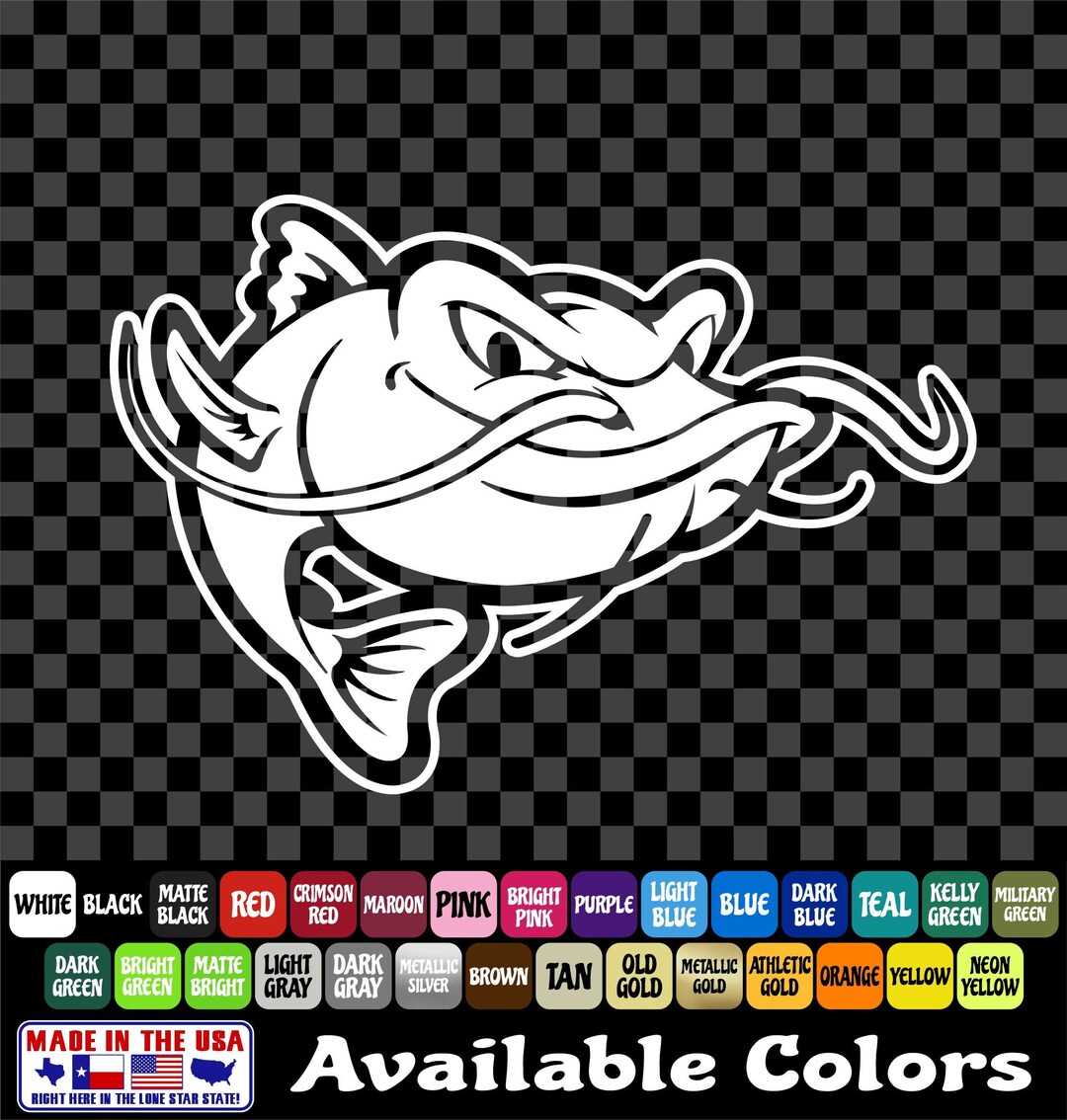 CATFISH Sticker Noodler Hand Fish Cartoon Fishing Decal Vinyl Boat ATV ...