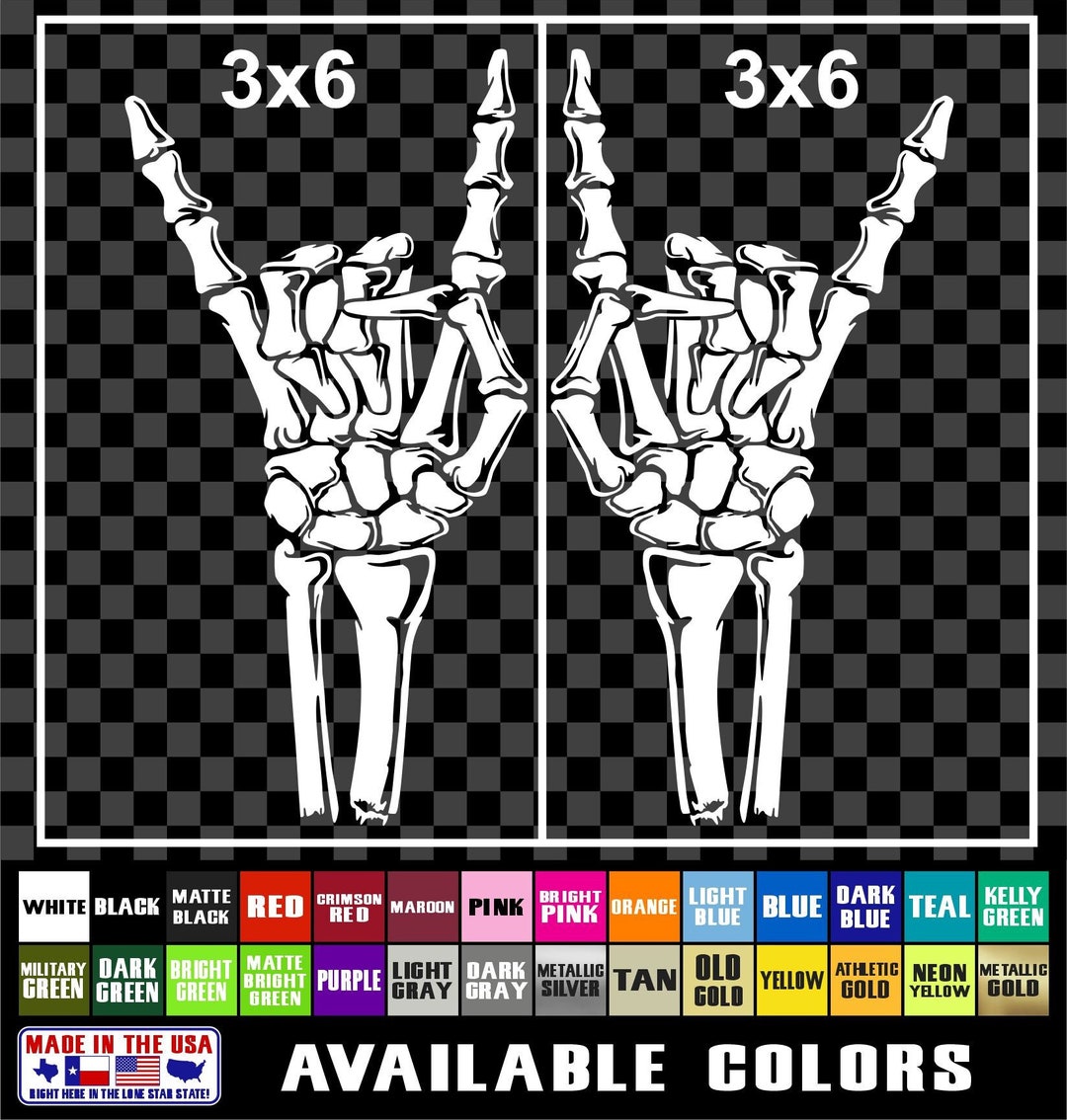 Skeleton Hand Metal Horns Sticker Rock & Roll Skull Vinyl Fun Window ...