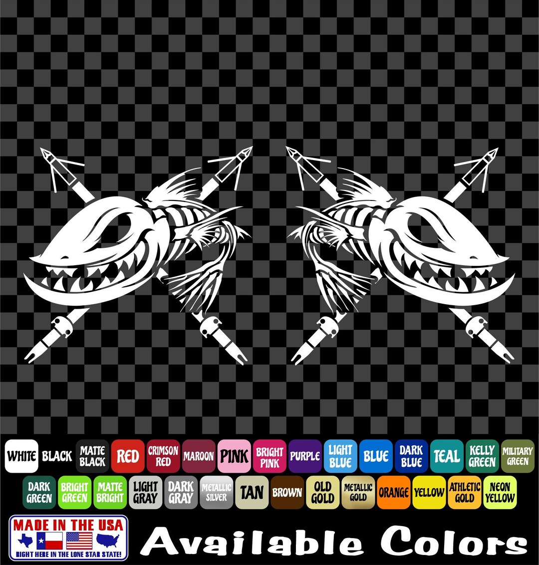 Bowfishing Sticker Arrows Fish Skeleton Bones Vinyl Decal Boat Left ...
